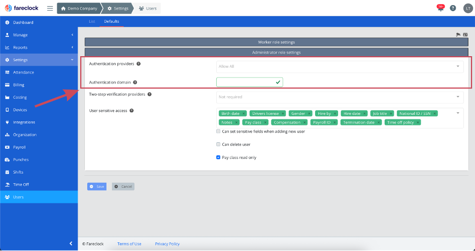 Available Login Security Features – Fareclock Support